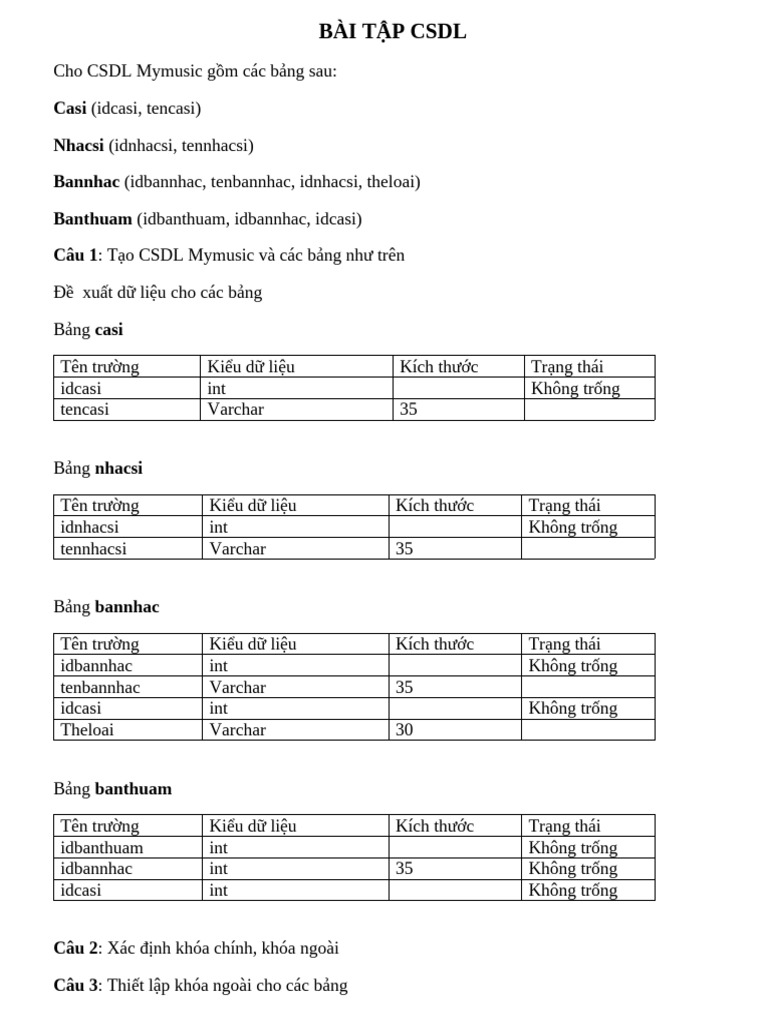 Bài Tập CSDL | PDF