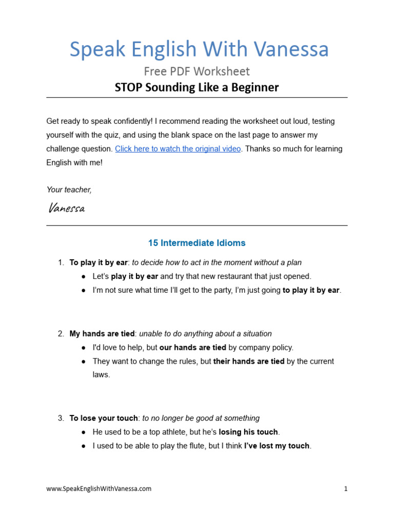 Intermediate & Advanced Idioms - Speak English Wit | PDF