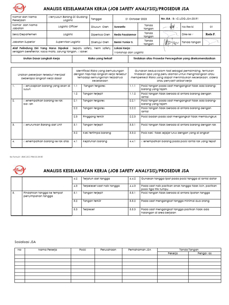 BMC - LOG.JSA.03.R1 - Menyusun Barang Di Gudang Logitik - 2023 | PDF