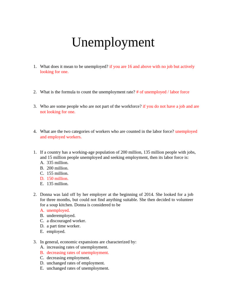 Unemployment Worksheet Spring 24 | PDF