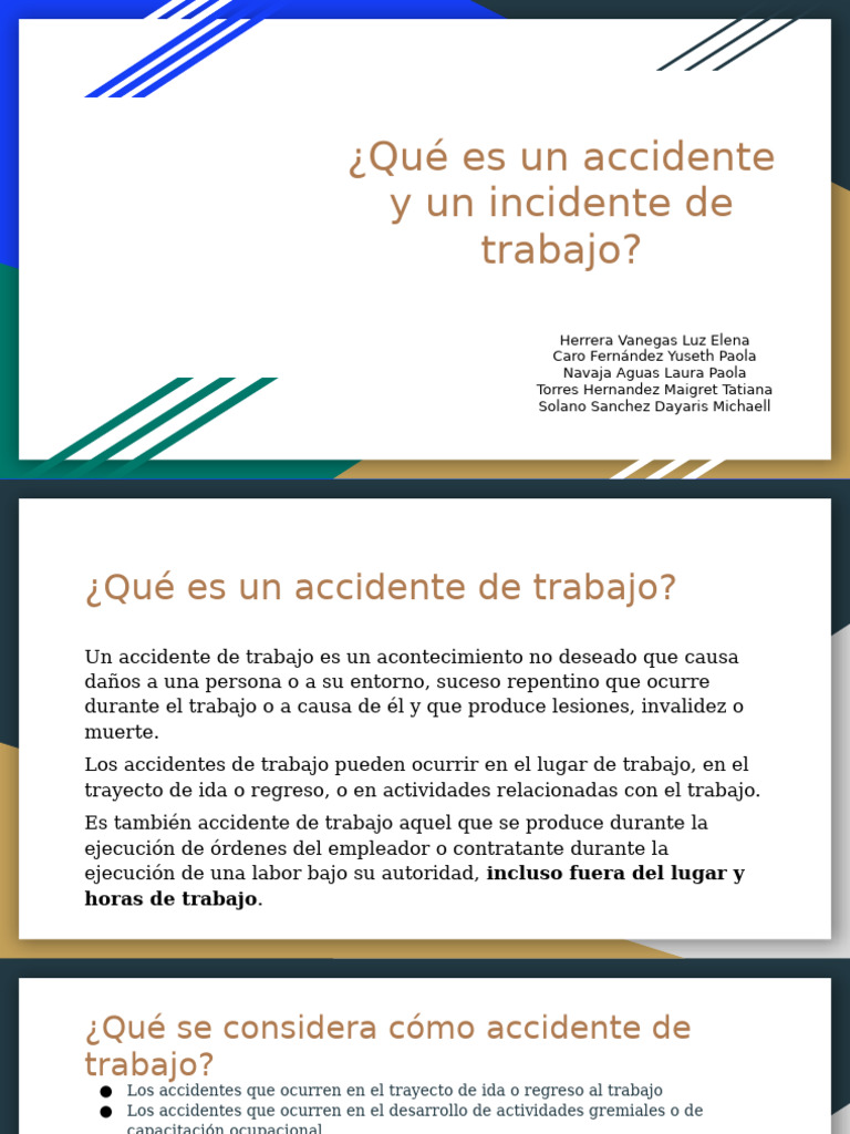 Definición de accidente e incidente laboral | PDF | Primeros auxilios ...