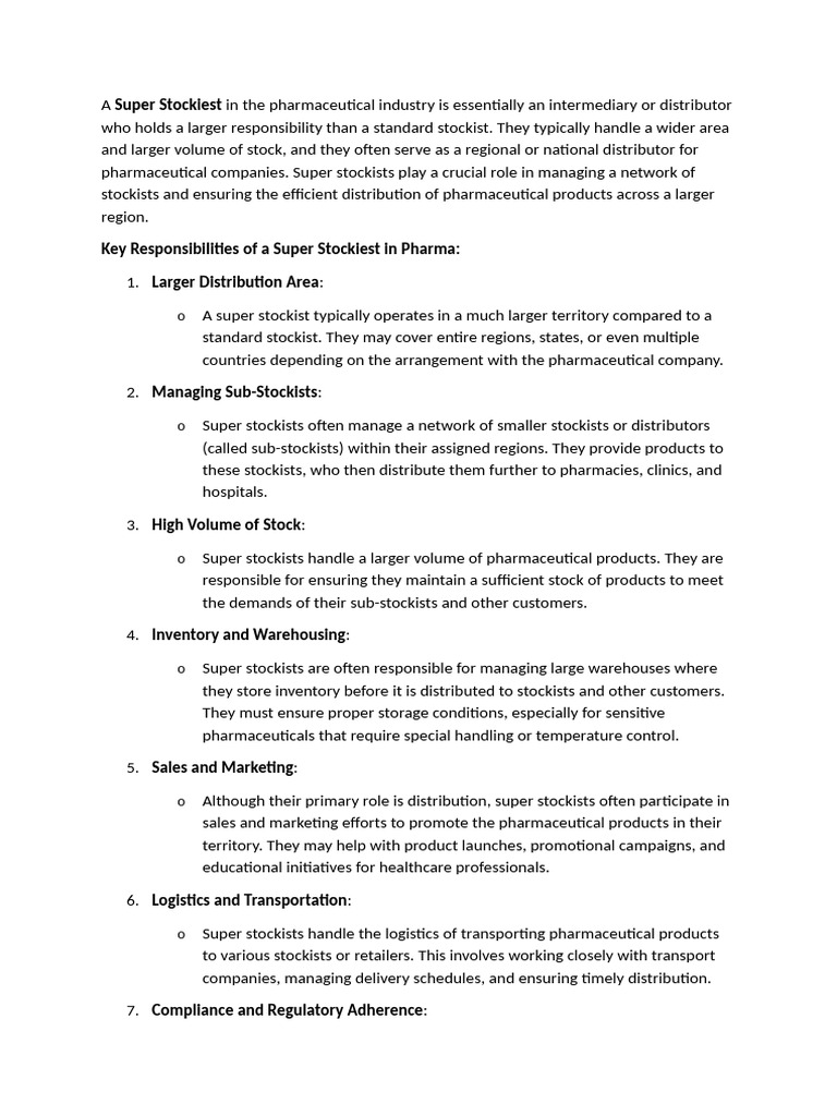 Super Stockiest in Pharma | PDF | Warehouse | Logistics