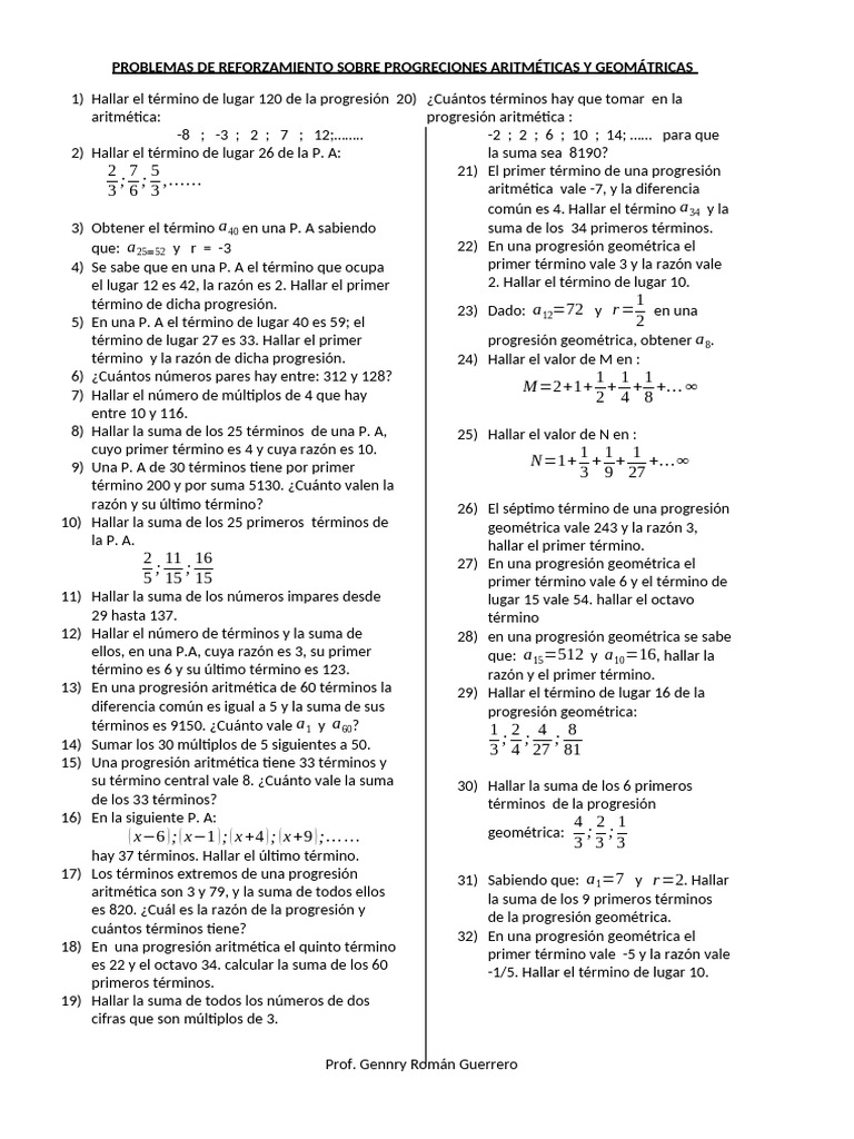 Taller de Progresiones | PDF | Matemáticas | Aritmética