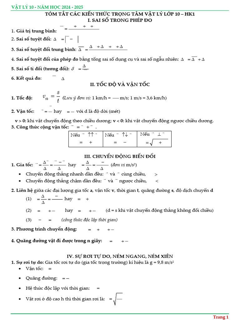 Vl10 Lý Thuyết Hk1 2025 | PDF