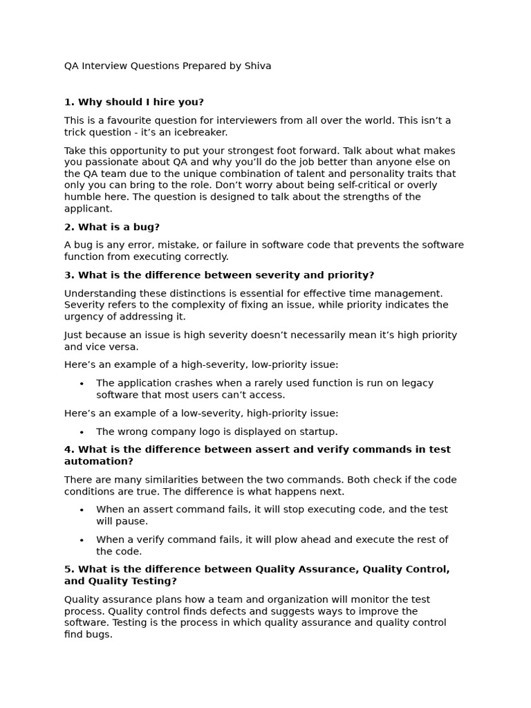 Essential QA Interview Questions Guide | PDF | Software Testing ...