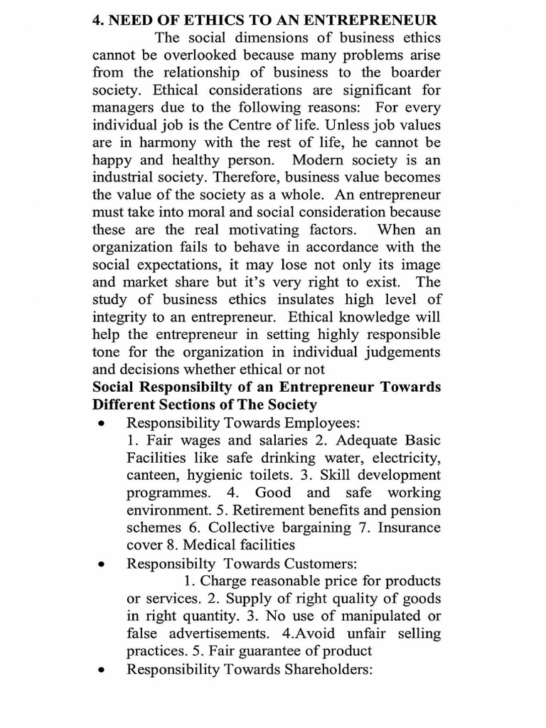Ethics & Social Responsibility of An Entrepreneur | PDF