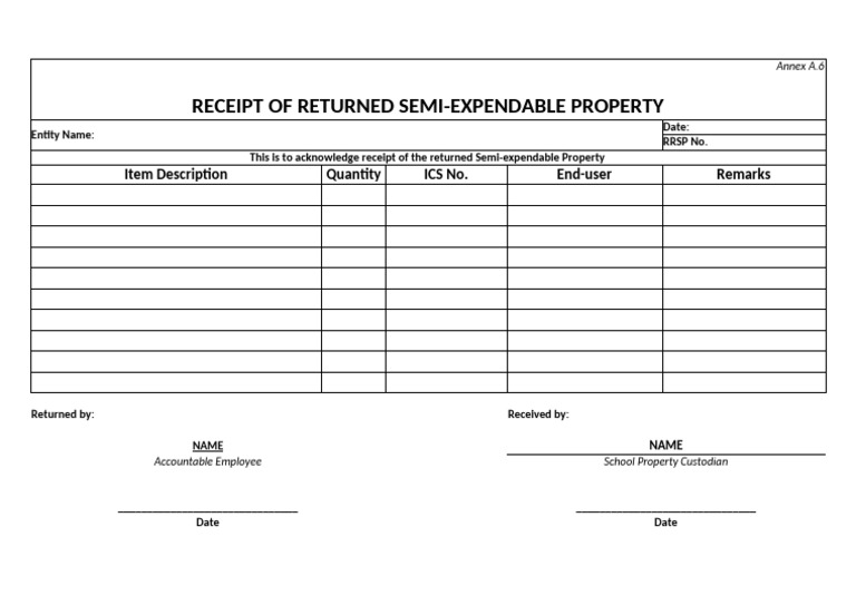 Receipt for Returned Semi-Expendable Property | PDF