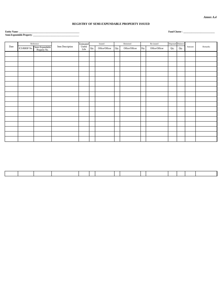 Property Form Annex A.4 Registry of Semi Expendable Property Issued | PDF