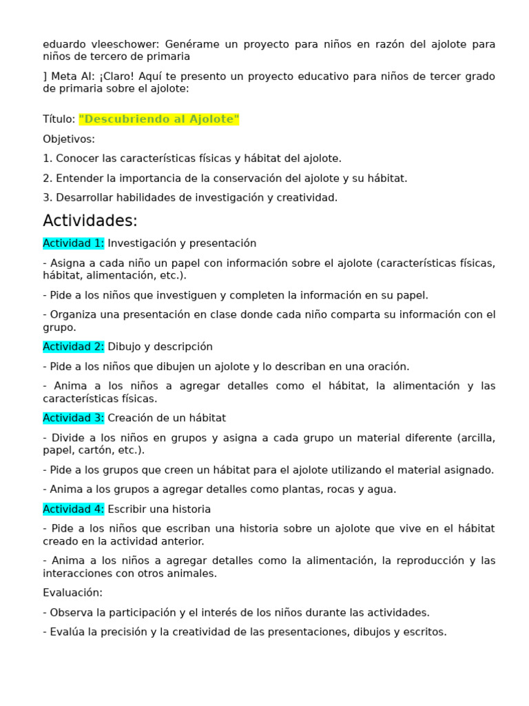 Actividades educativas sobre el ajolote | PDF