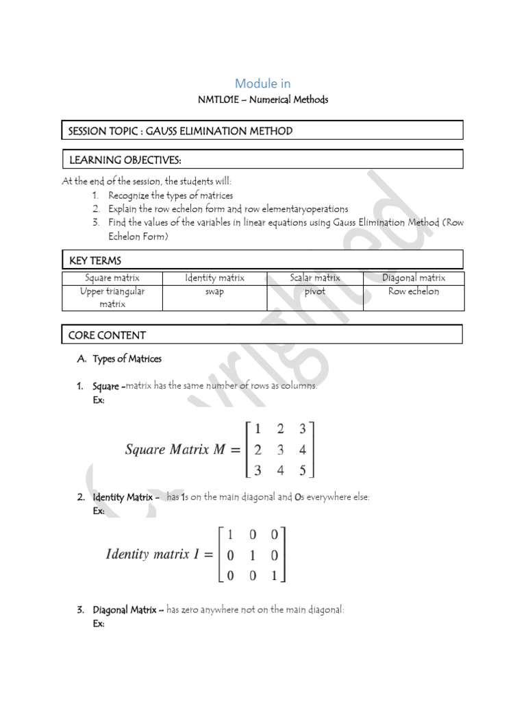 Gaussian Elimination Method | PDF | Matrix (Mathematics) | Algorithms