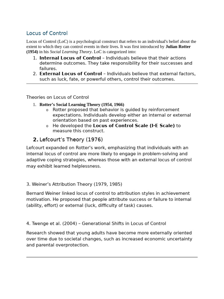 Locus of Control | PDF | Psychology | Social Psychology