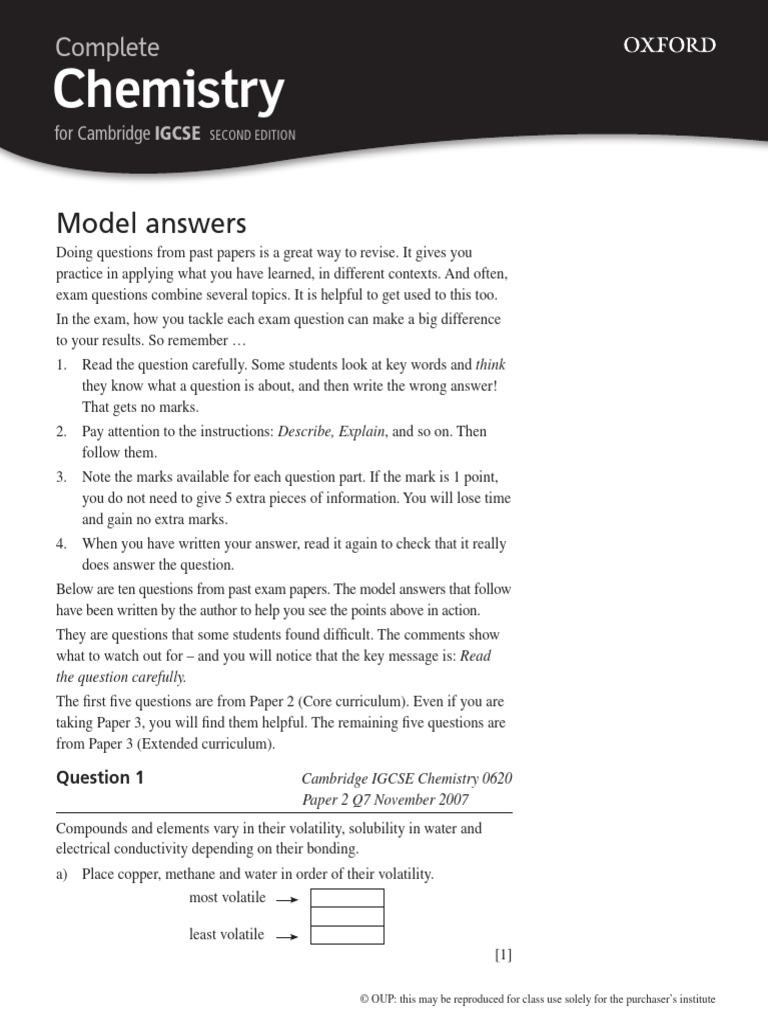 IGCSE Chemistry Model Answers Guide | PDF | Magnesium | Oxide