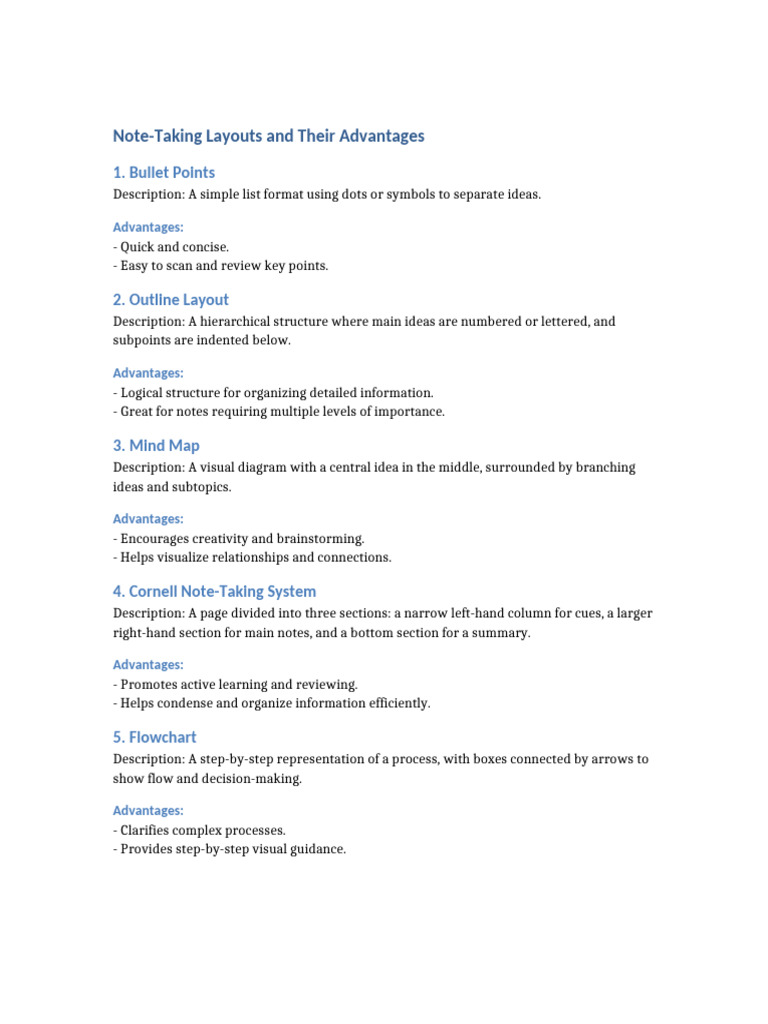 Note Taking Layouts Advantages | PDF