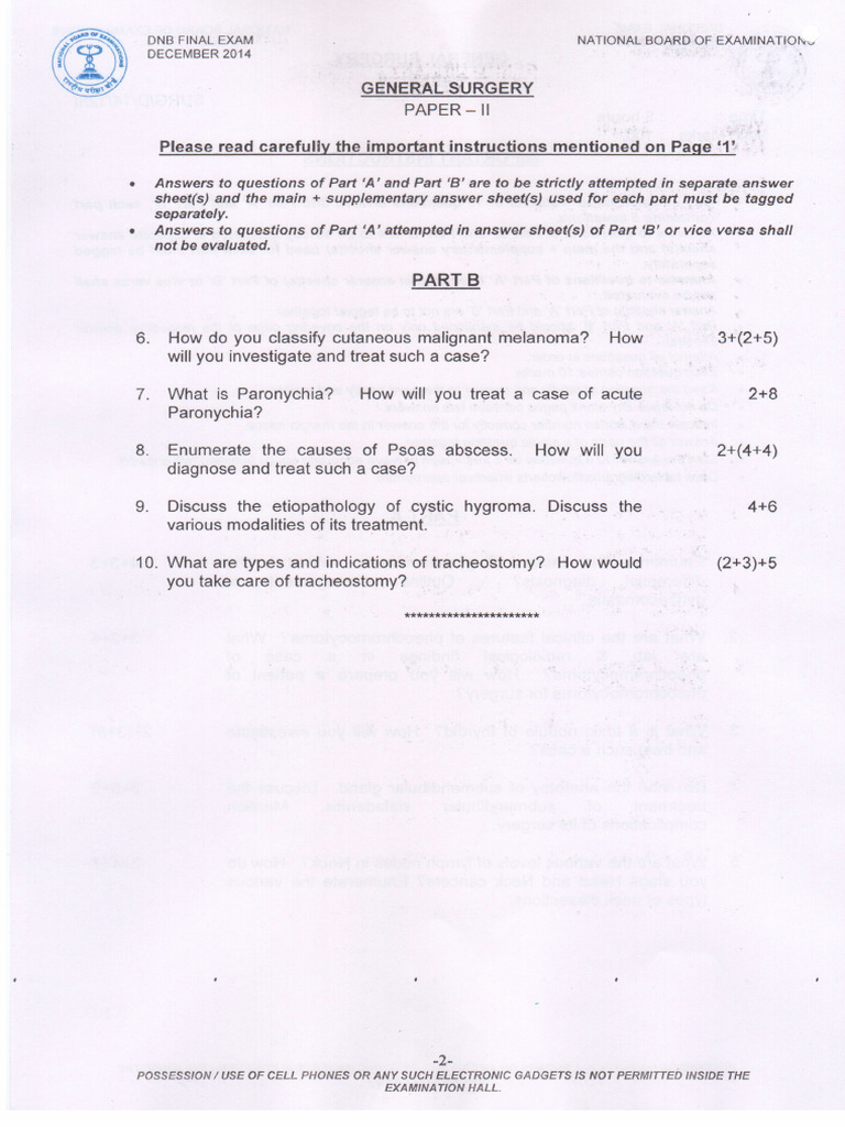 GENERAL SURGERY DNB Paper | PDF