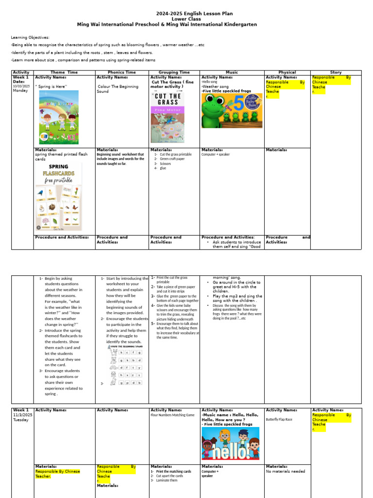Spring Is Here Week 1 Lesson Plan K1 | PDF
