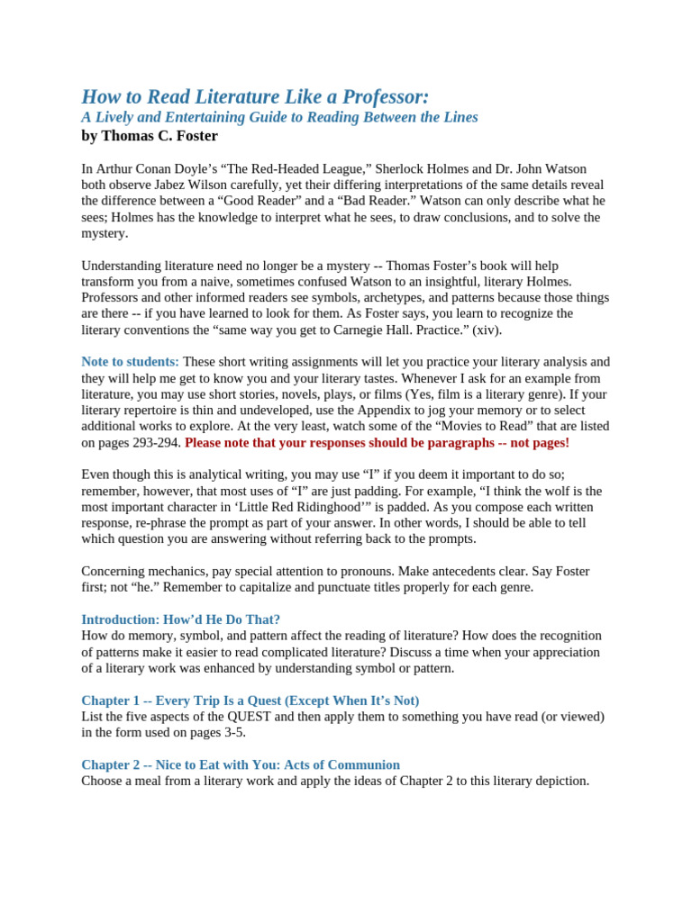 How+to+Read+Literature+Like+a+Professor+Journal+Assignment | PDF | Dr ...