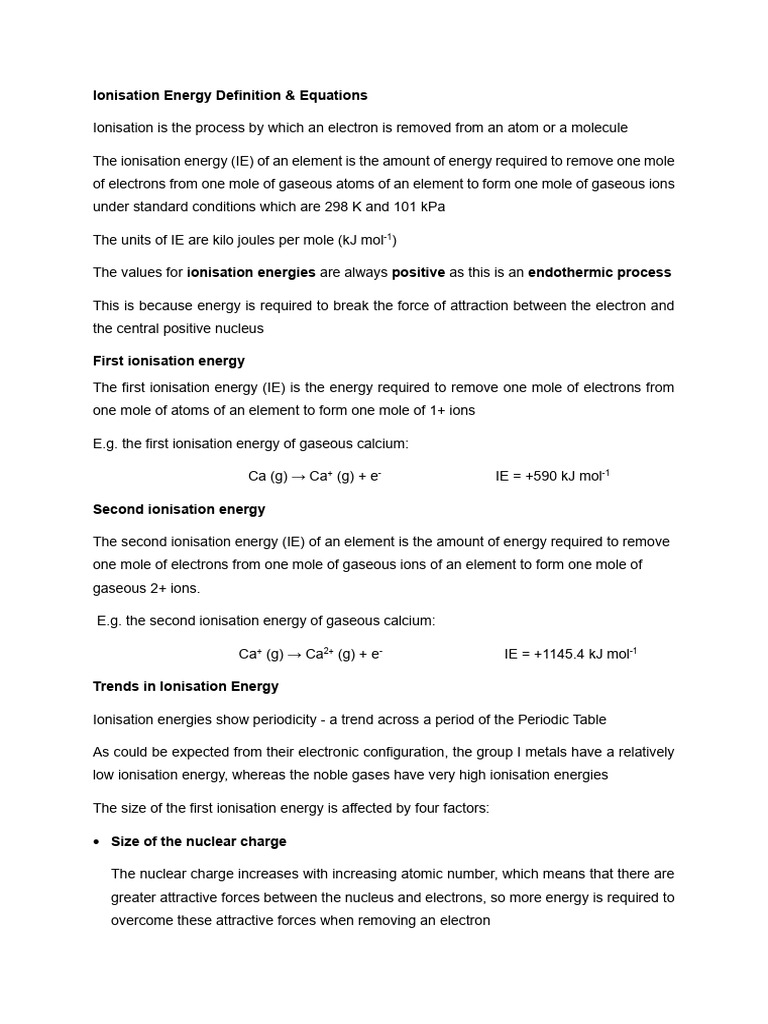 4. Ionisation Energy | PDF | Atomic Nucleus | Electron