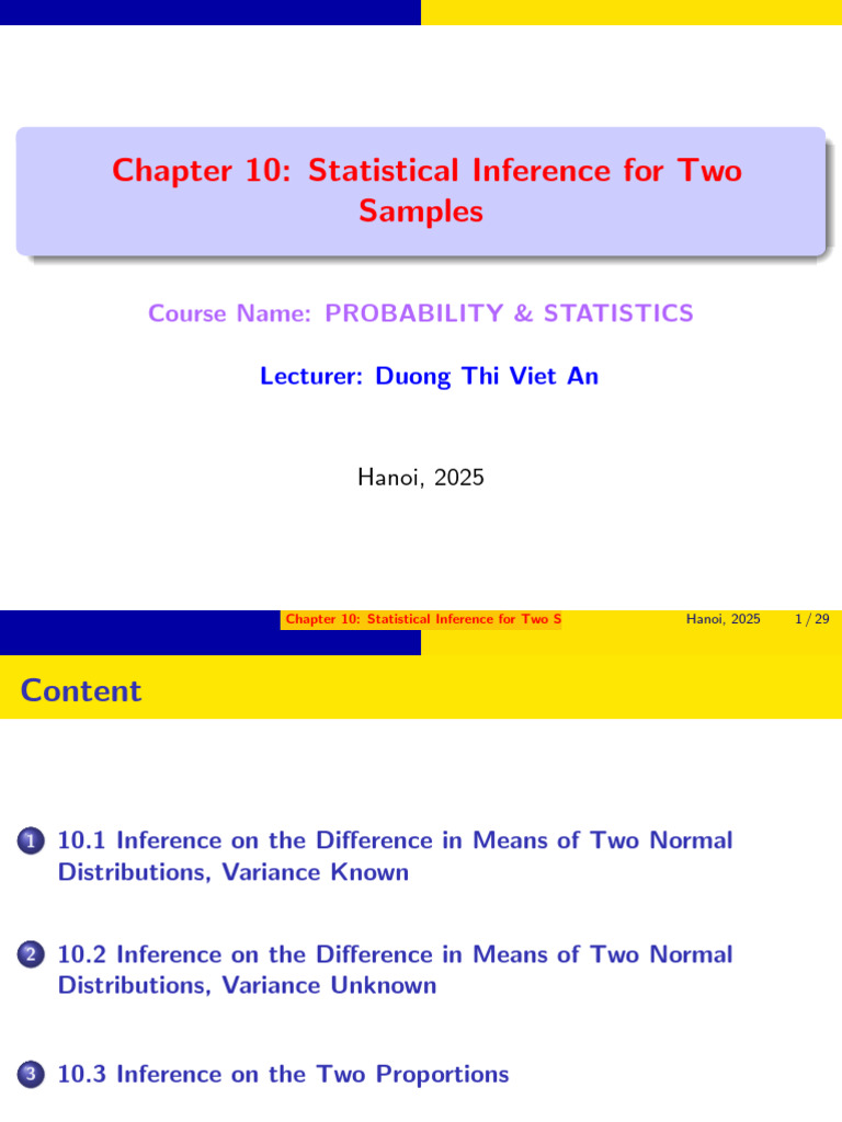 Statistical Inference for Two Samples | PDF | Normal Distribution | Statistics