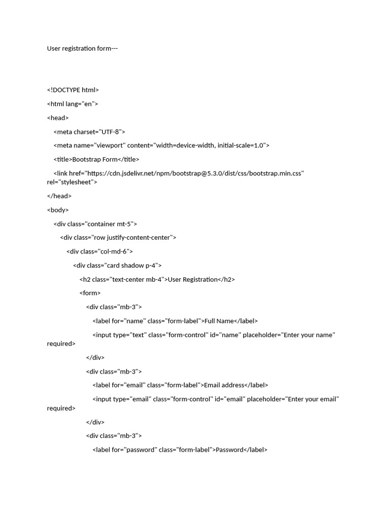 User Registration Form Bootstrap | PDF | Computer Access Control ...
