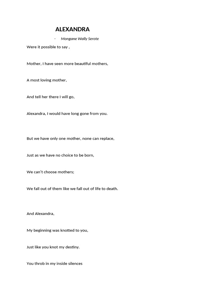 Alexandra: A Poem by Mongane Wally Serote | PDF