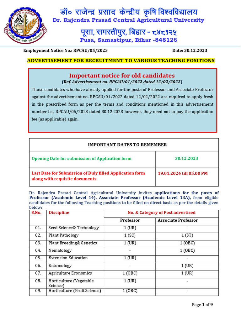 Detailed Employment Along With General Instructions and Qualification ...