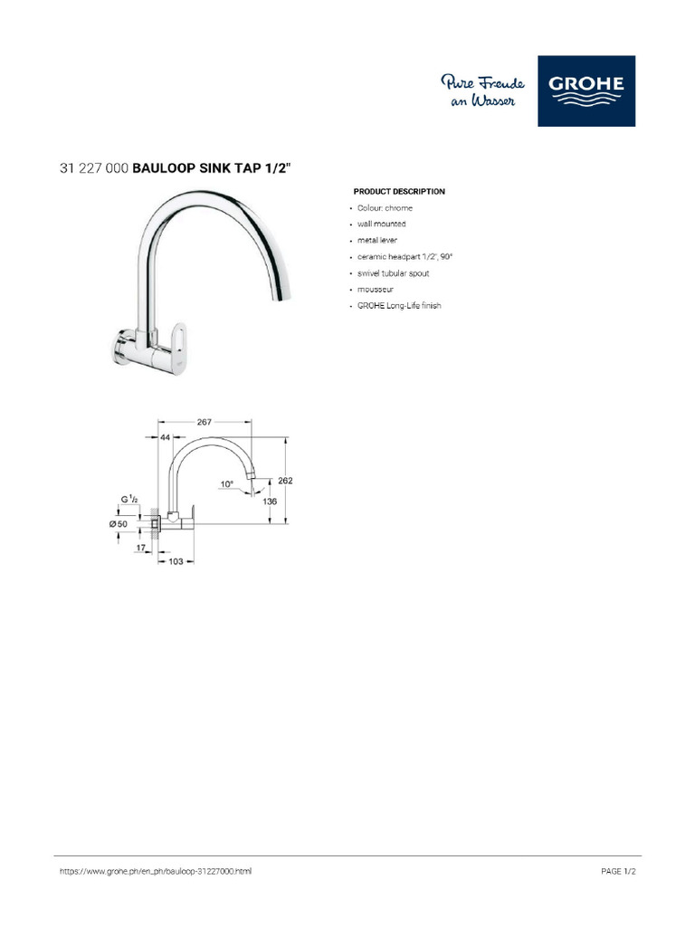 GROHE Specification Sheet 31227000 | PDF