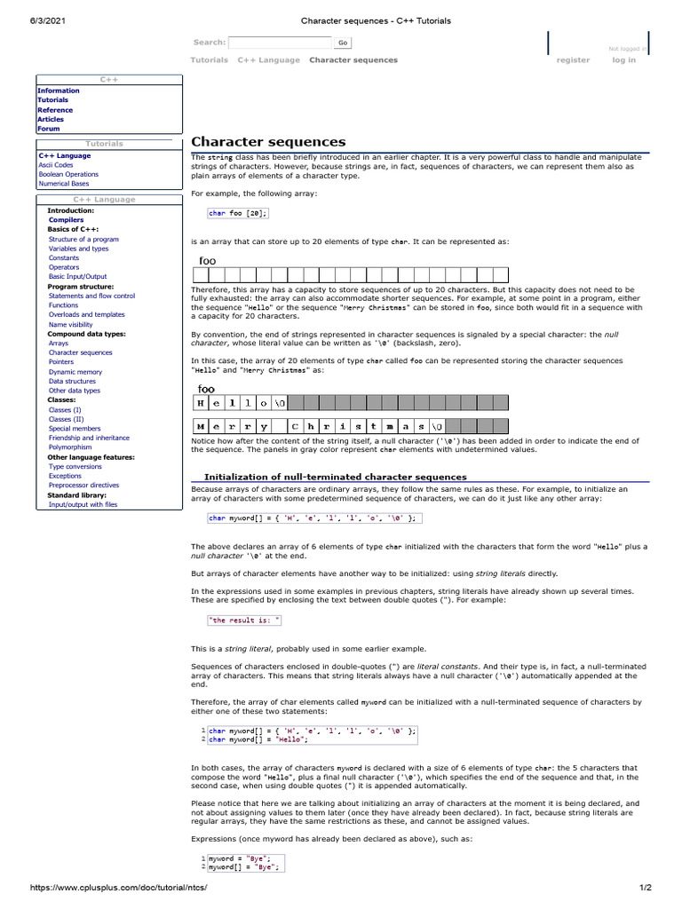 Character Sequences - C++ Tutorials | PDF | C++ | String (Computer Science)
