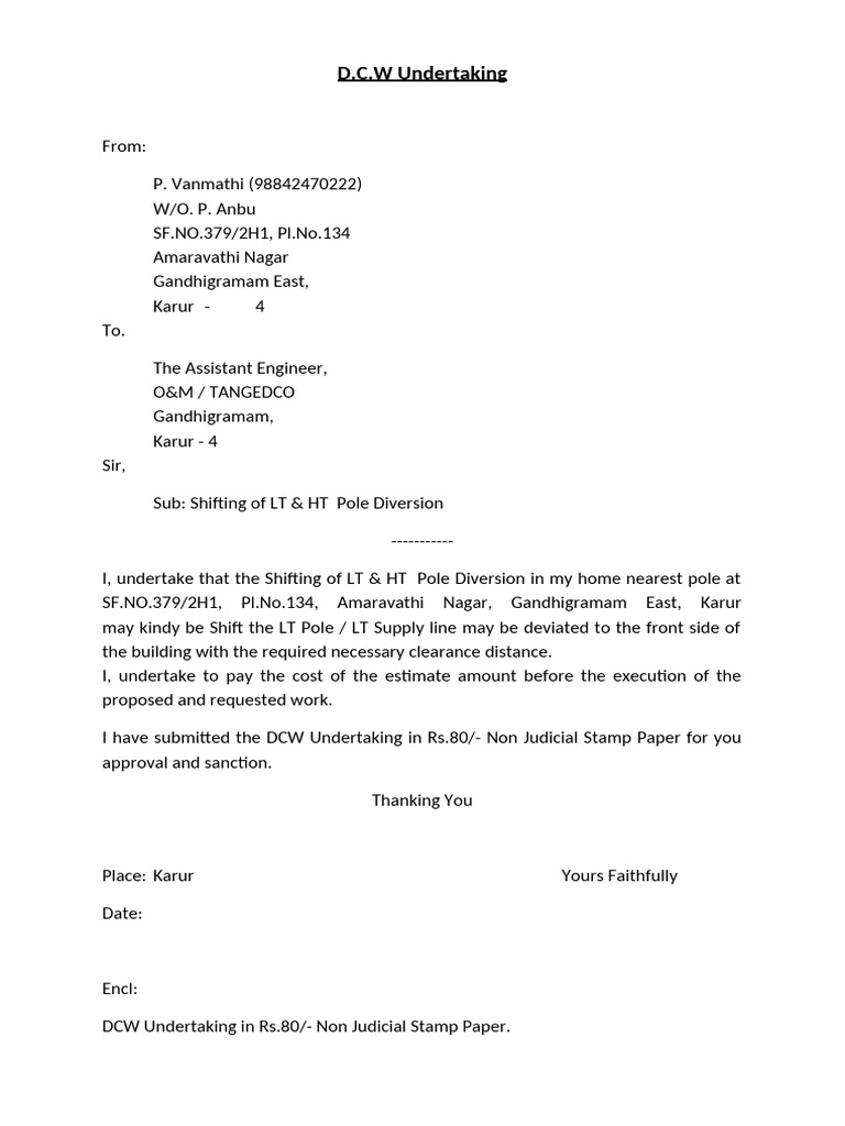 DCW Undertaking Covering Letter | PDF