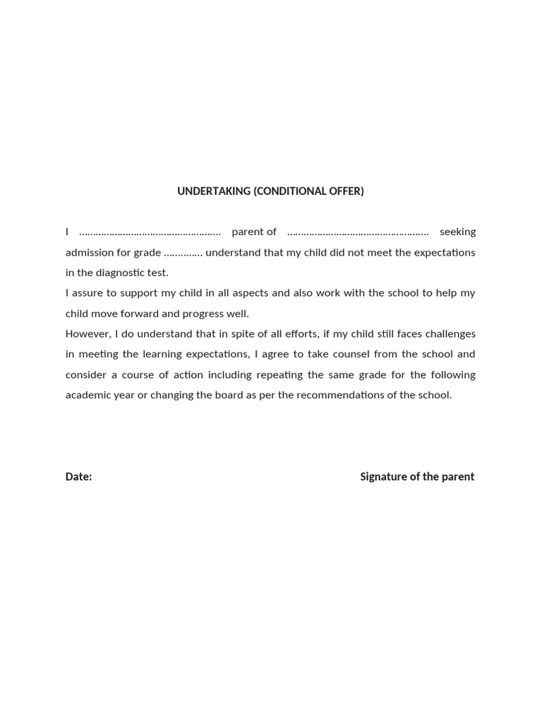Parent Undertaking for School Admission | PDF