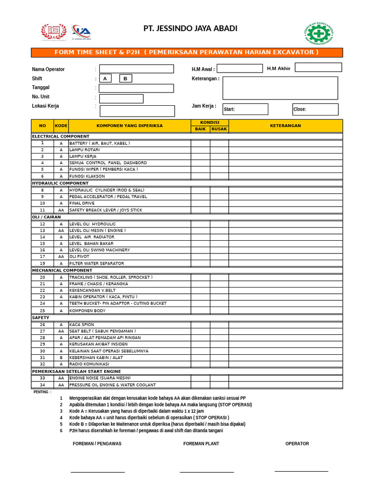 Form p2h Excavator | PDF