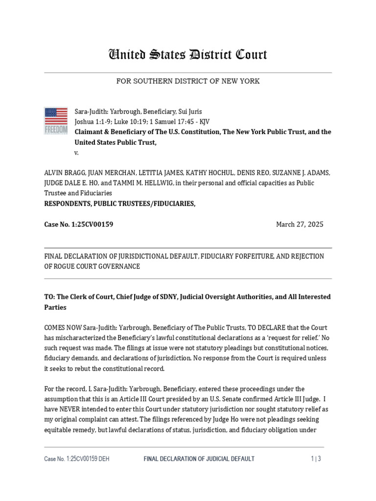 SDNY Case No. 1:25CV00159 DEH - Final Declaration of Jurisdictional ...