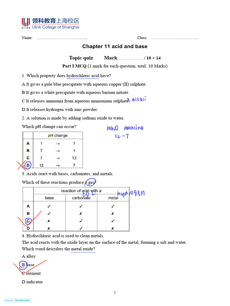 Acid and Base Quiz for Students | PDF | Acid | Precipitation (Chemistry)