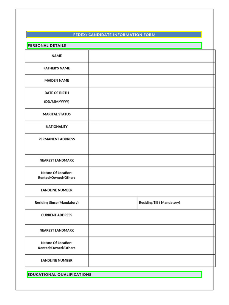 Candidate Information Form | PDF