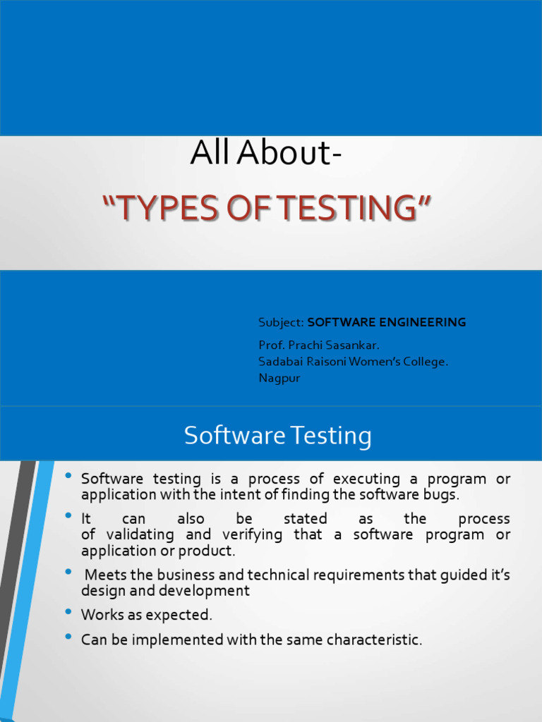 Typesofsoftwaretesting 200707085443 | PDF | Software Testing | Software