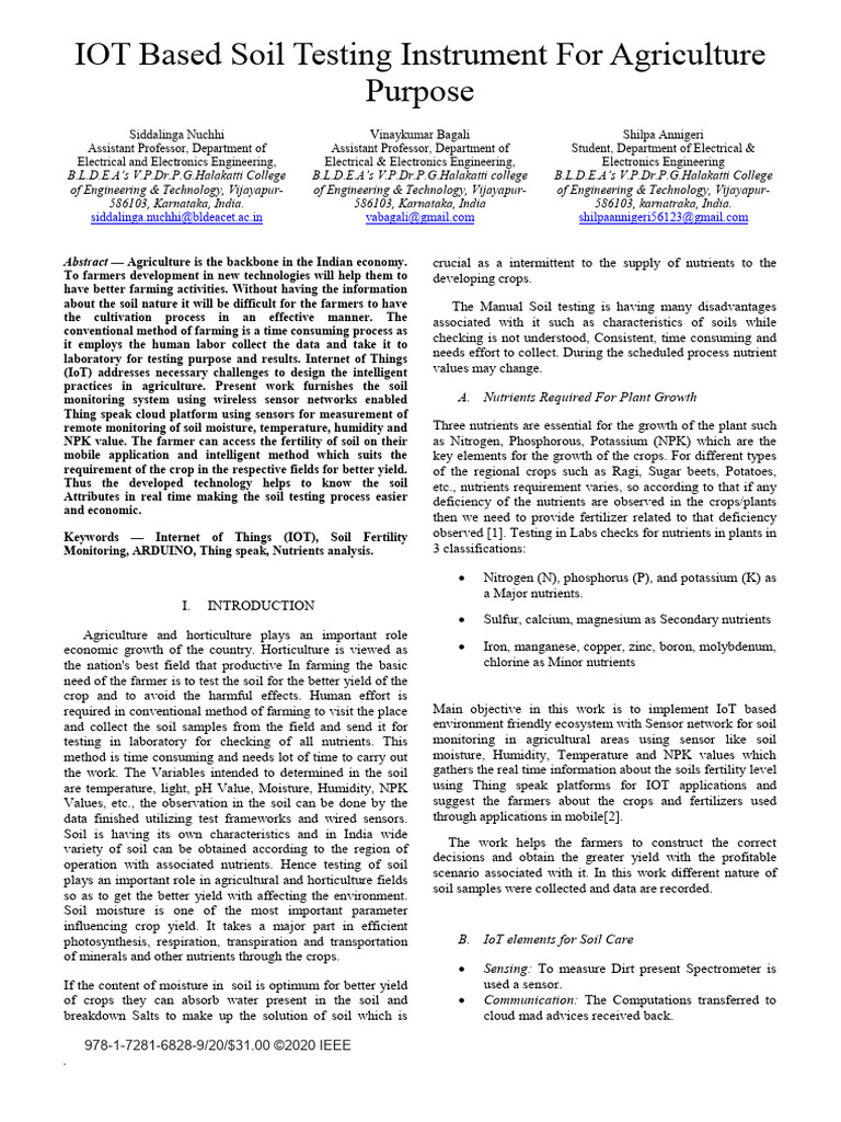 IOT Based Soil Testing Instrument For Agriculture | PDF | Plant ...