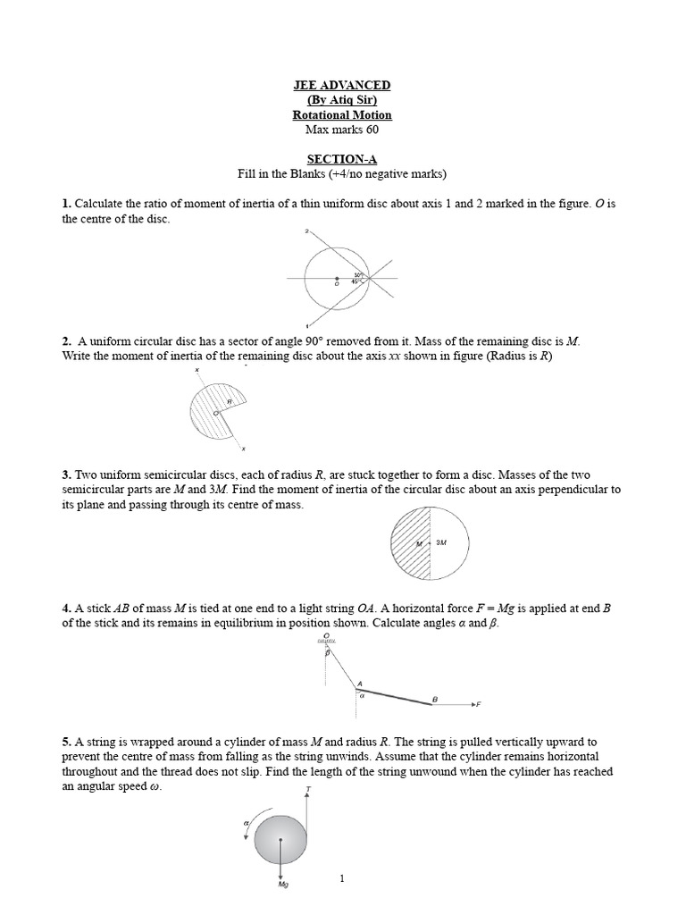 JEE Advanced Rotational Motion Problems | PDF | Force | Rotation