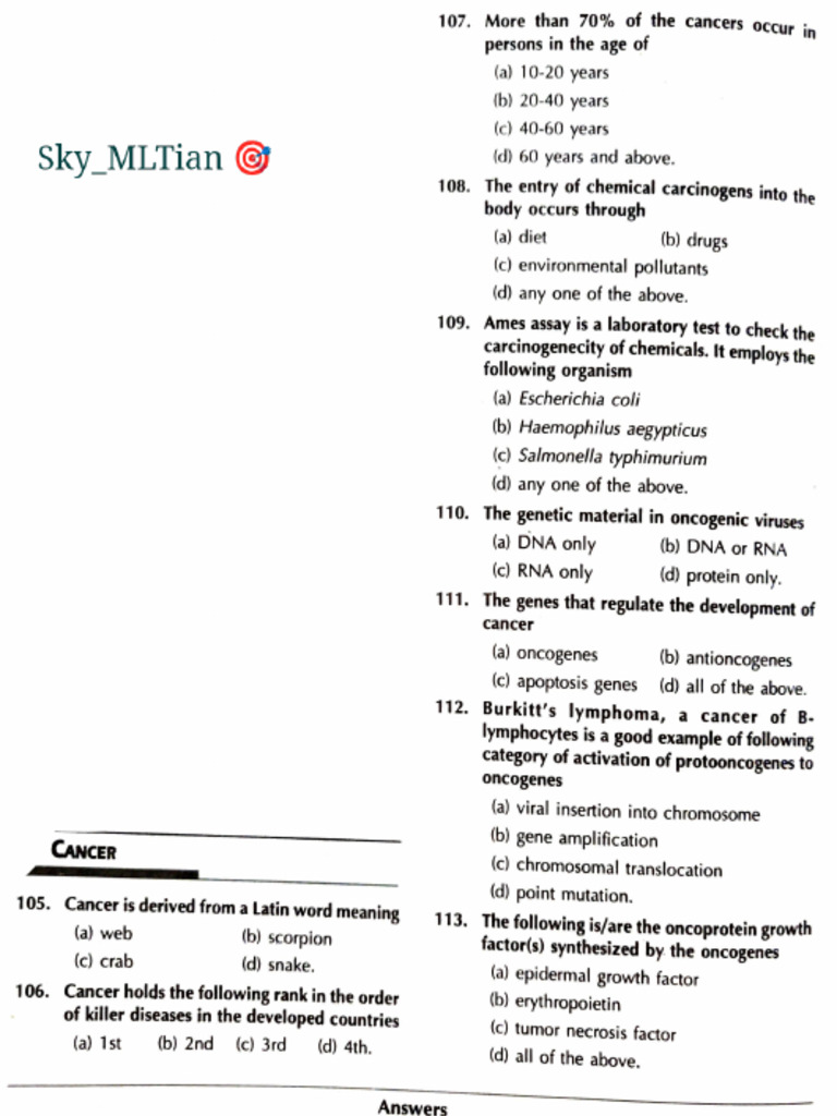 Cancer and AIDS MCQ | PDF