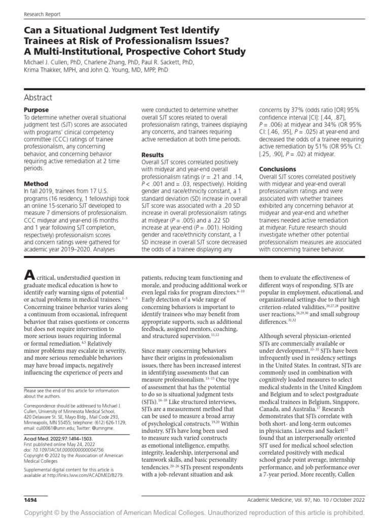Can A Situational Judgment Test Identify Trainees.24 | PDF