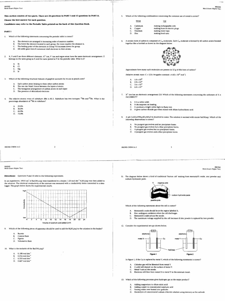 Hkdse Mock Exam (Higher Tier) Chem Paper 1a | PDF | Isomer | Periodic Table
