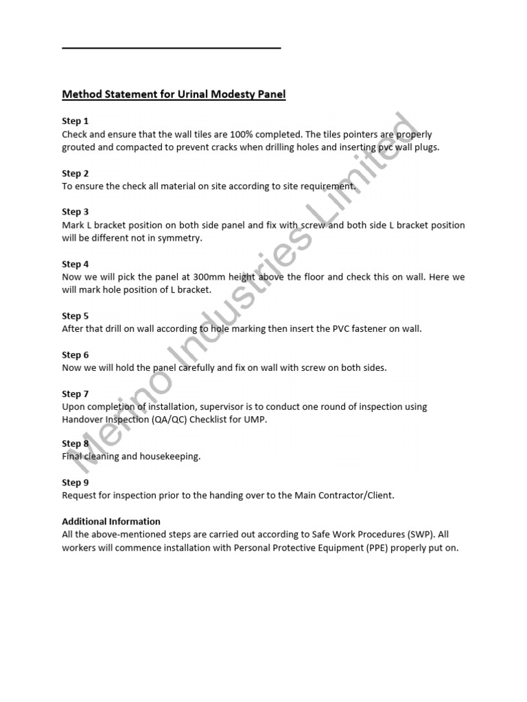 Method of Statement - UMP | PDF