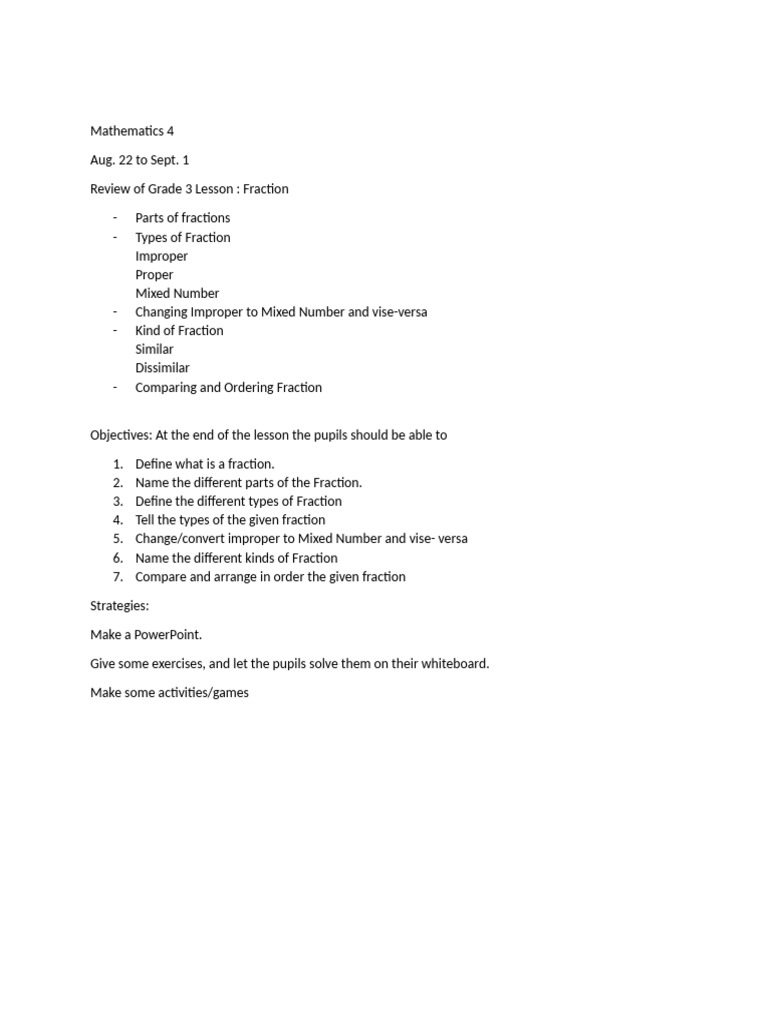 Revew of Fraction Aug. 22 To Sept 1 | PDF