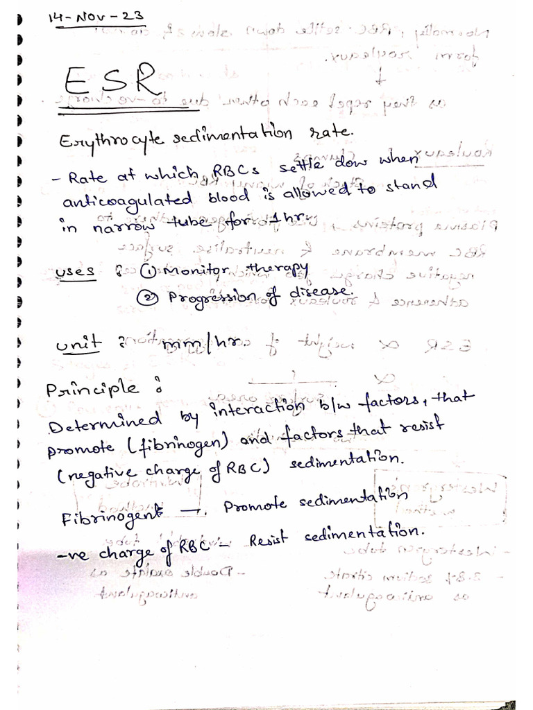 Erythrocyte Sedimentation Rate(ESR) | PDF
