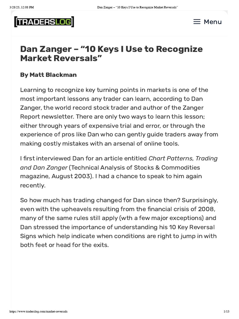 Dan Zanger's 10 Keys to Market Reversals | PDF | Market Trend ...