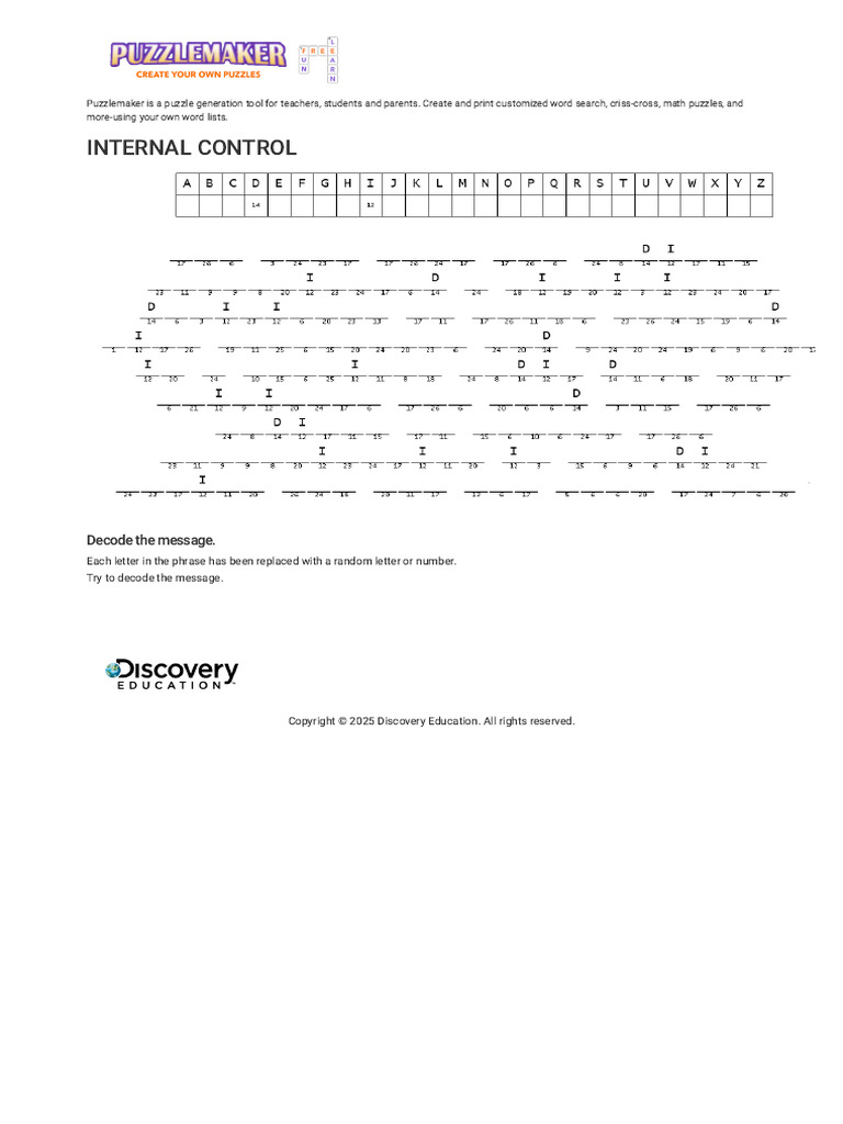Cryptogram Puzzle - INTERNAL CONTROL - 5 | PDF