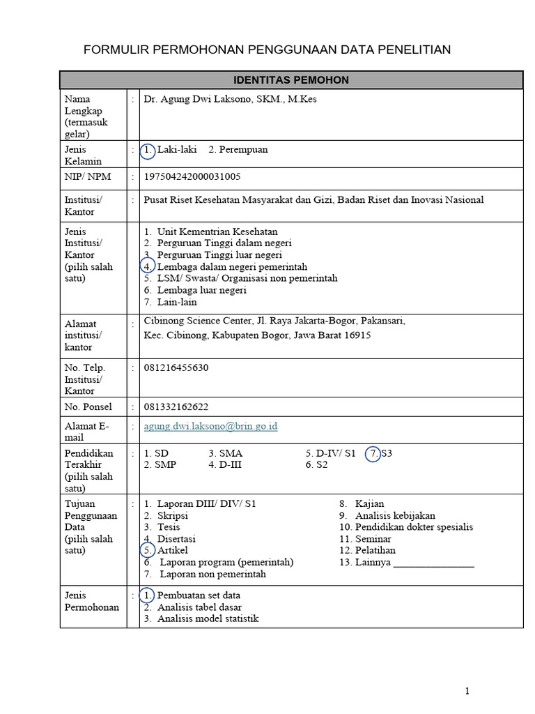 Permohonan Data Ski 2023 untuk Penelitian | PDF