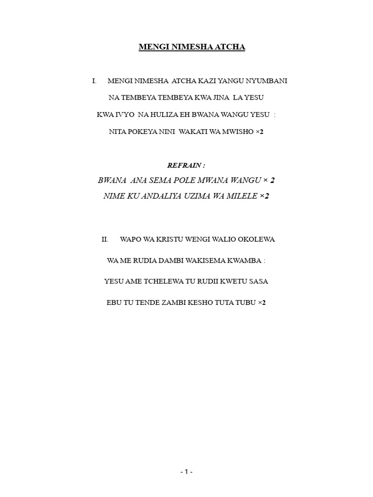 Mengi Ni Mesha Atcha | PDF