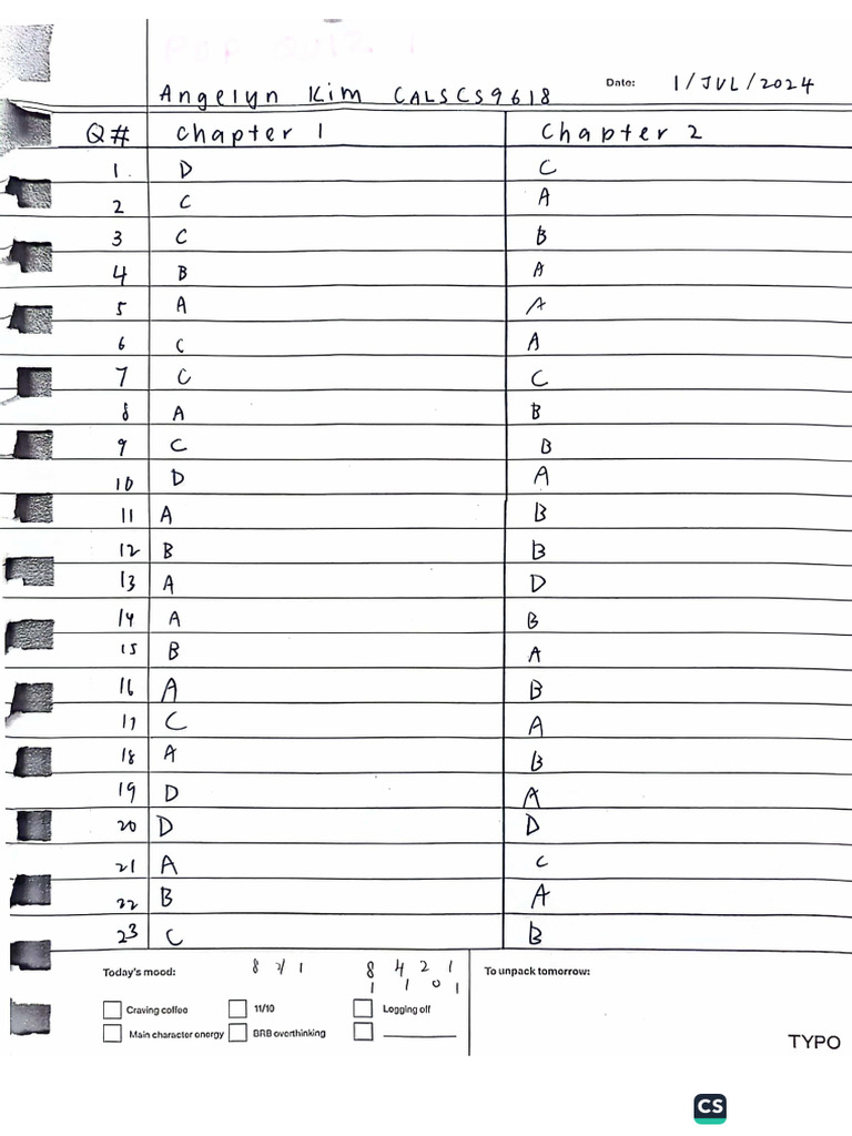 Angelyn Kim CALSCS9618 Pop Quiz 1 | PDF