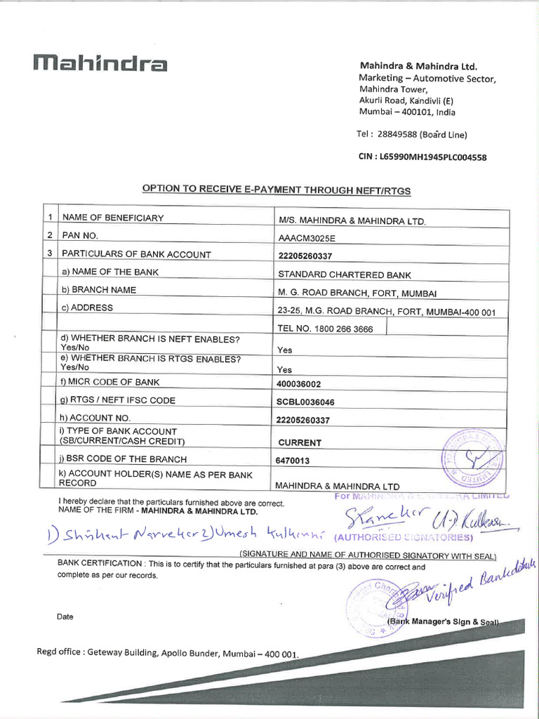 SCB-337 Bank Mandate | PDF