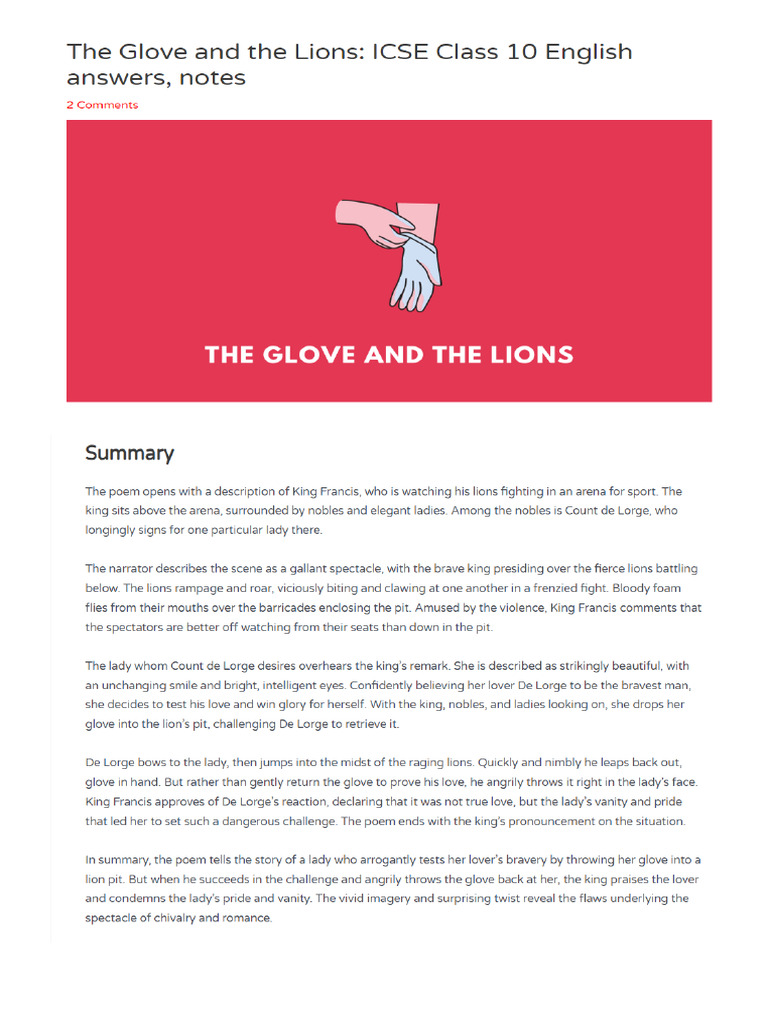The Glove and The Lions-Notes | PDF