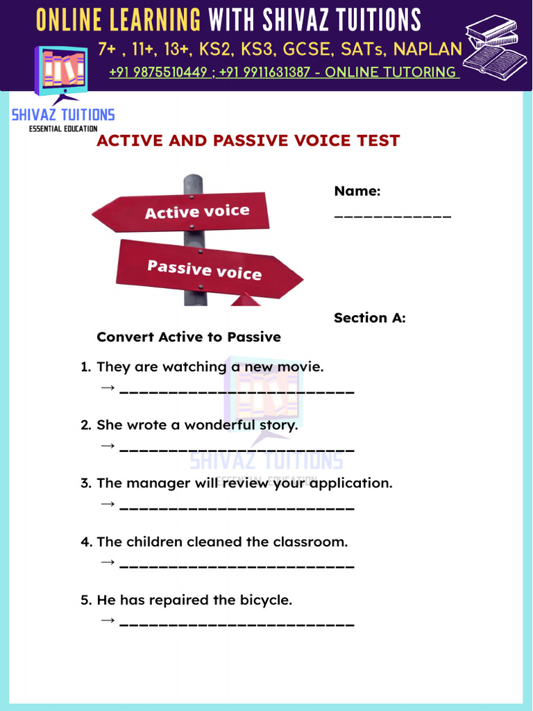 Active and Passive Voice Test Worksheet | PDF